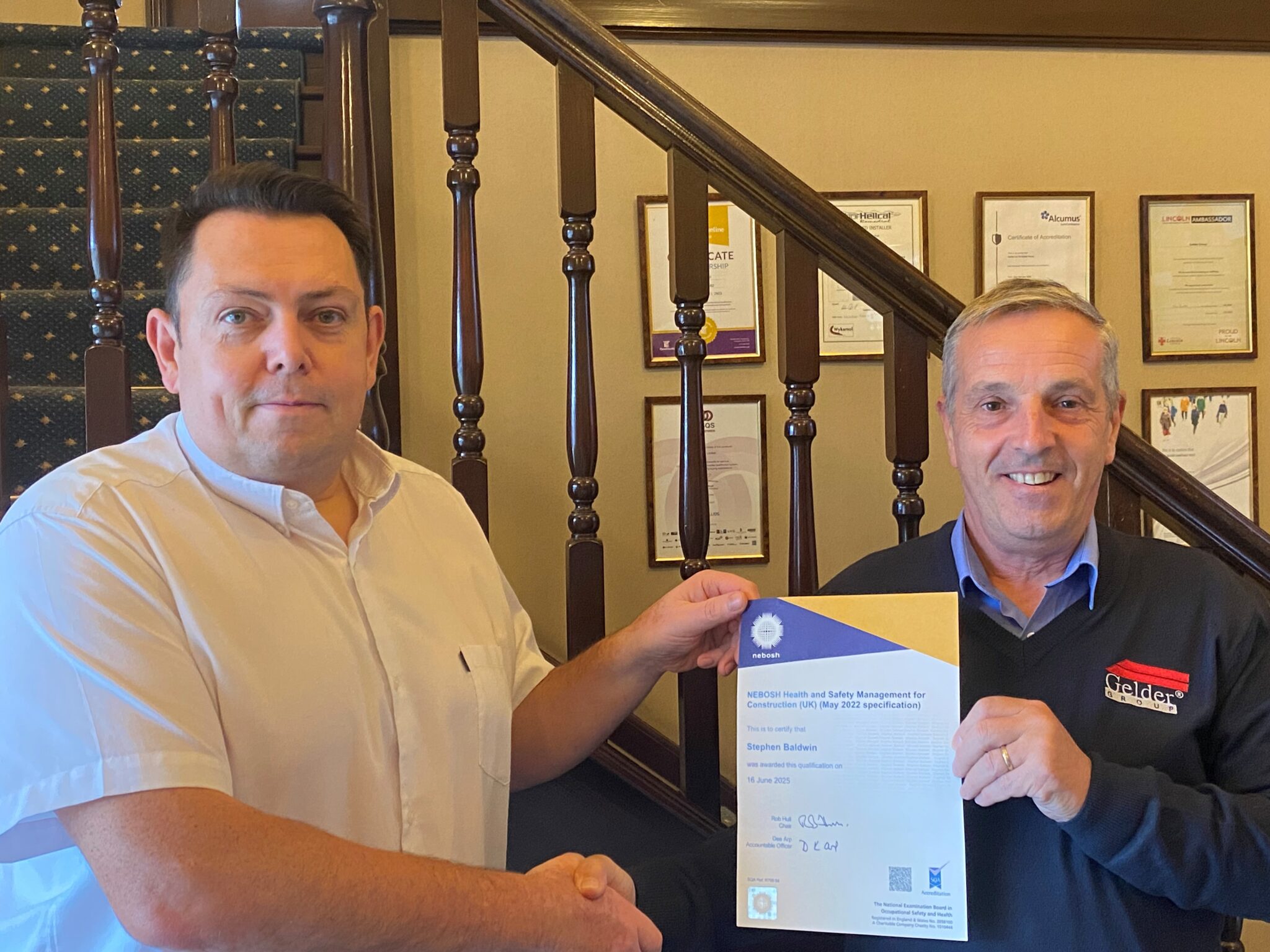 Stephen Baldwin secures NEBOSH Qualification | Gelder Group